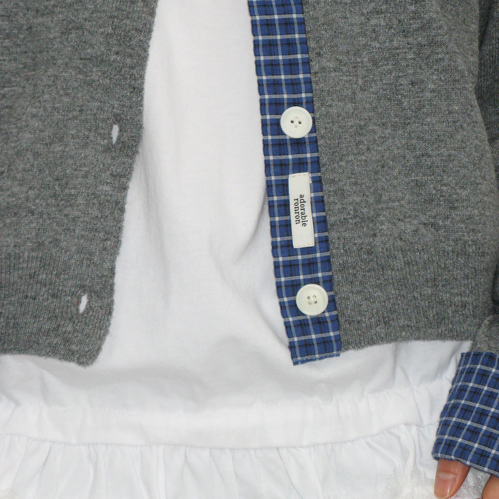 RONRON CHECK SHIRT POINTED KNIT CARDIGAN GREY – SeoulSeoul