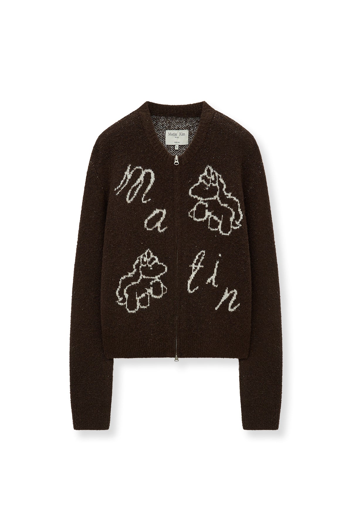 MATIN KIM MATIN PONI CONI KNIT ZIP UP IN BROWN – SeoulSeoul