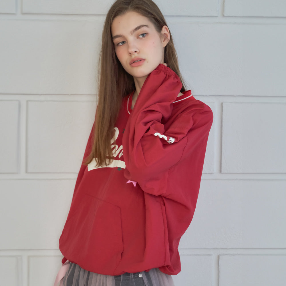 RONRON NYLON V NECK ANORAK SWEATSHIRT DEEP RED – SeoulSeoul