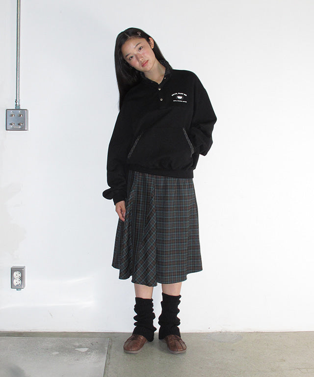RONRON CHECK DETAIL HALF SNAP SWEAT ANORAK BLACK – SeoulSeoul