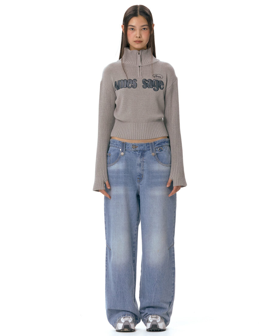 AMES AMESSAGE HALF ZIP SWEATER GREY – SeoulSeoul